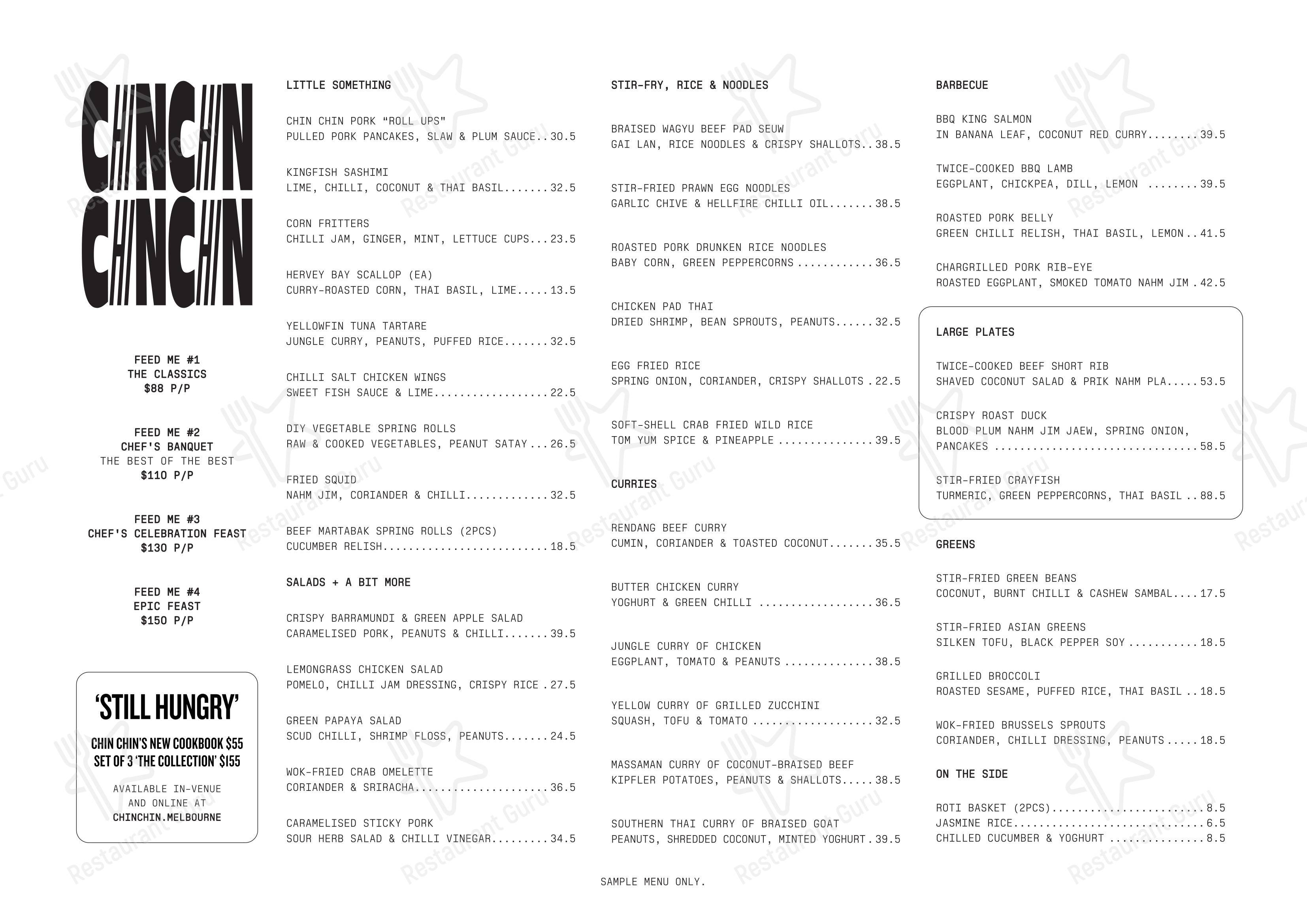 Menu at Chin Chin restaurant, Melbourne