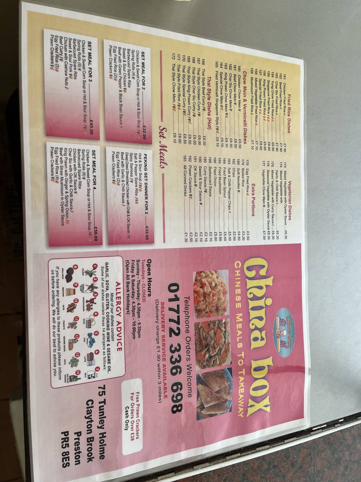 Menu at China Box restaurant, Preston