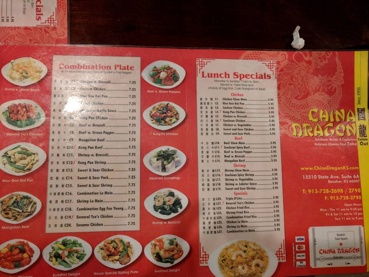 Menu at China Dragon restaurant, Basehor
