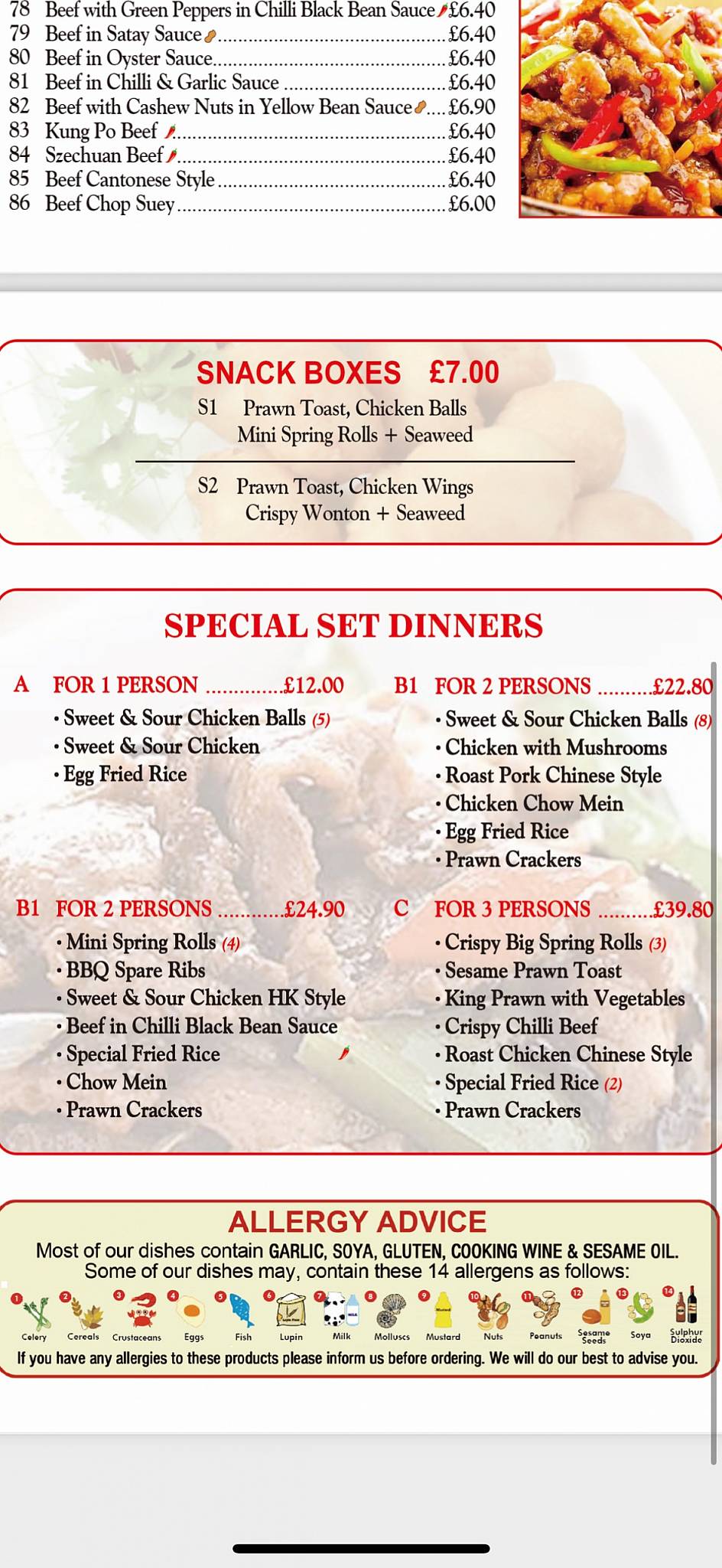 Menu at China Town fast food, Tring