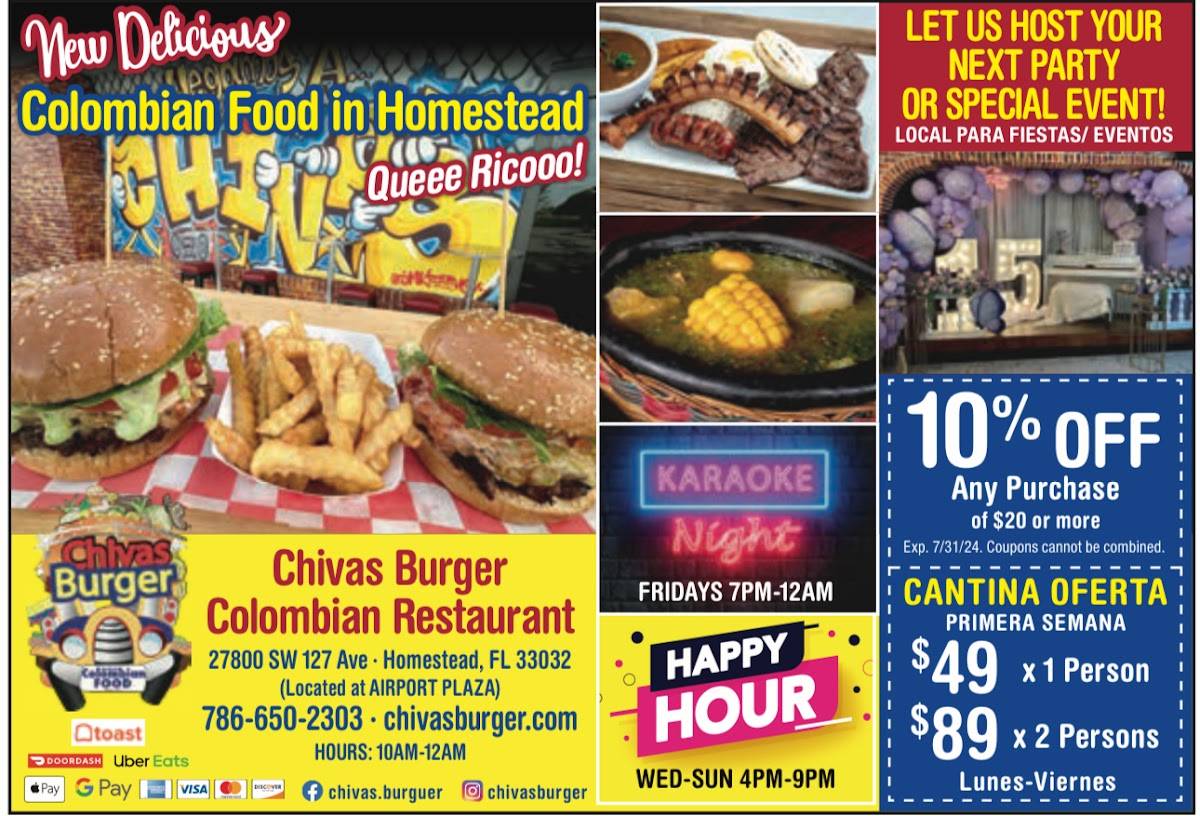 Menu at Chivas Burger Colombia Restaurant, Homestead