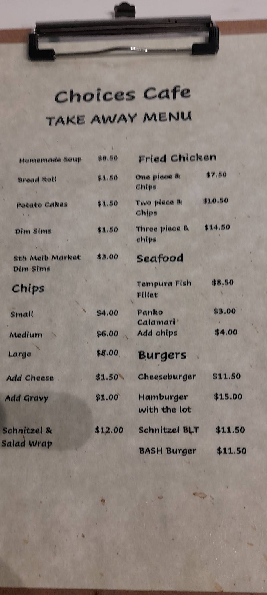 Menu at Choices Takeaway cafe, Mansfield