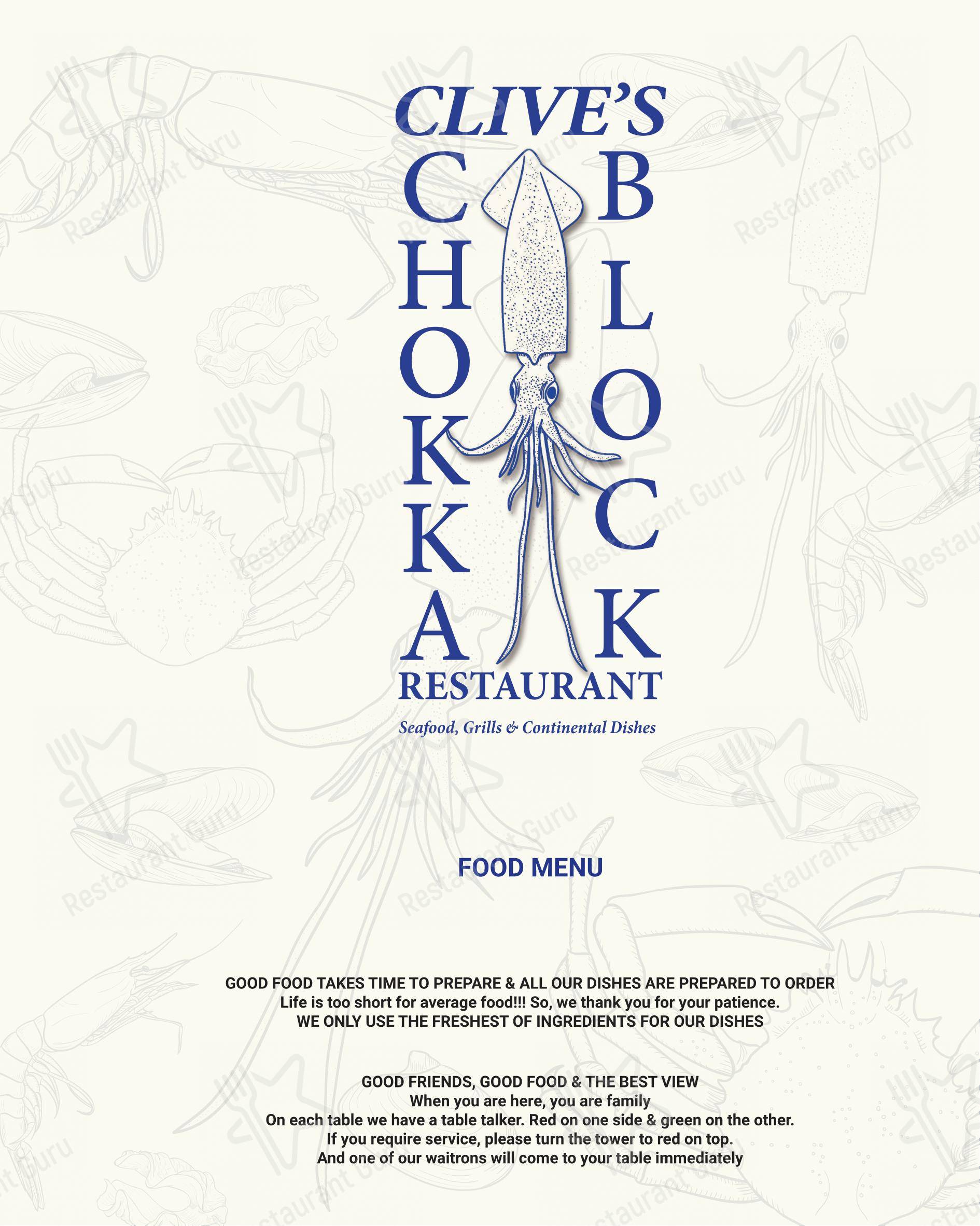 Carta de Chokka Block Restaurant, Saint Francis Bay