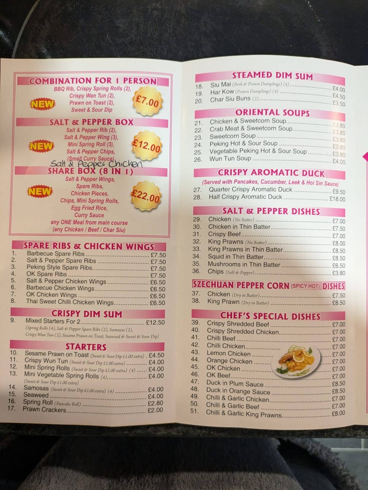 Menu at Chopsticks fast food, Macclesfield