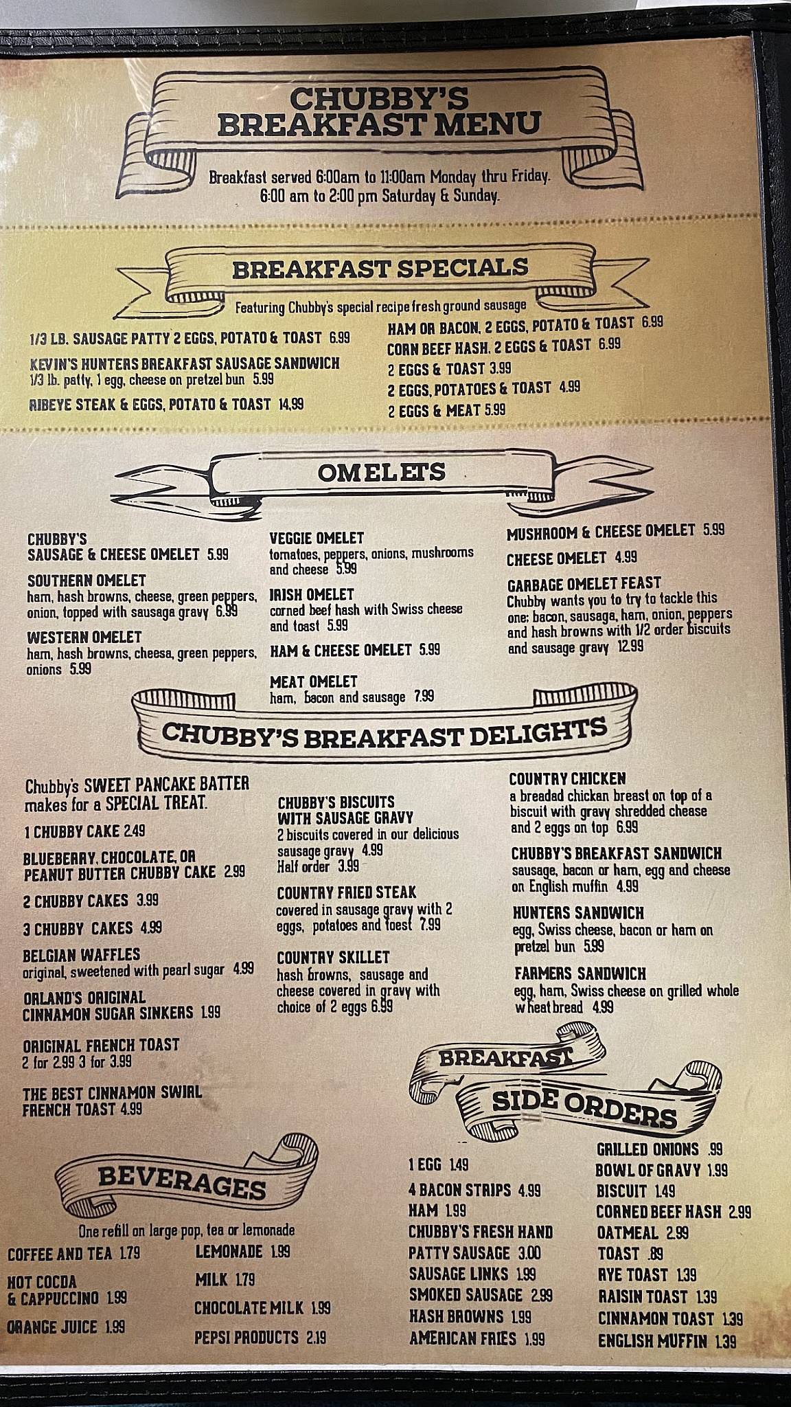 Menu at Chubby's Fish & Steak steakhouse, Orland