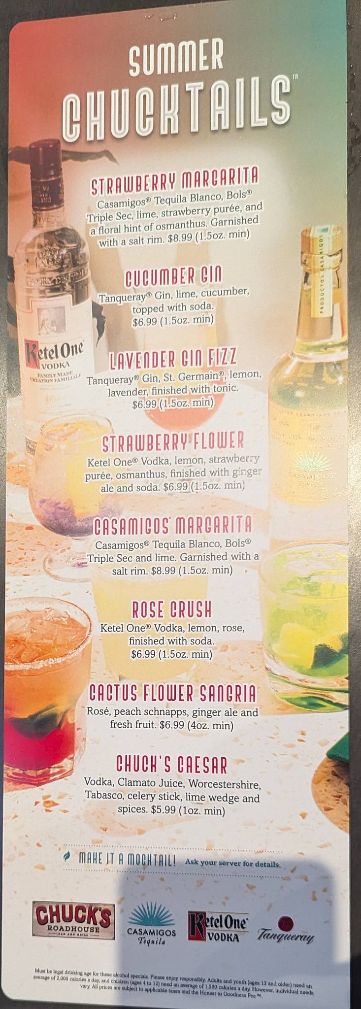Menu at Chuck's Roadhouse Bar & Grill, Winkler