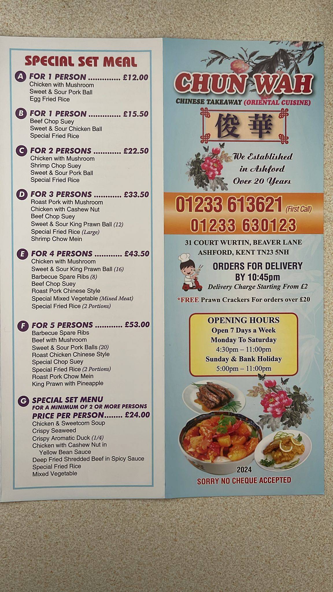 Menu at Chun Wah fast food, Ashford