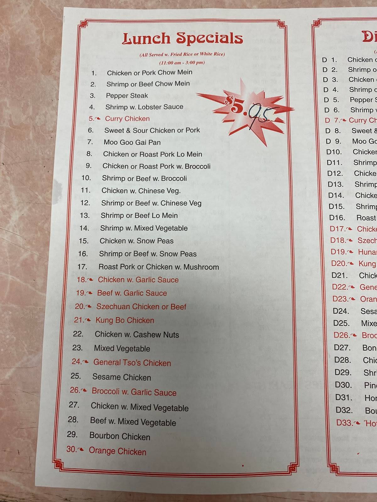 Menu at Chung Chinese Restaurant, Warren, North Rd SE