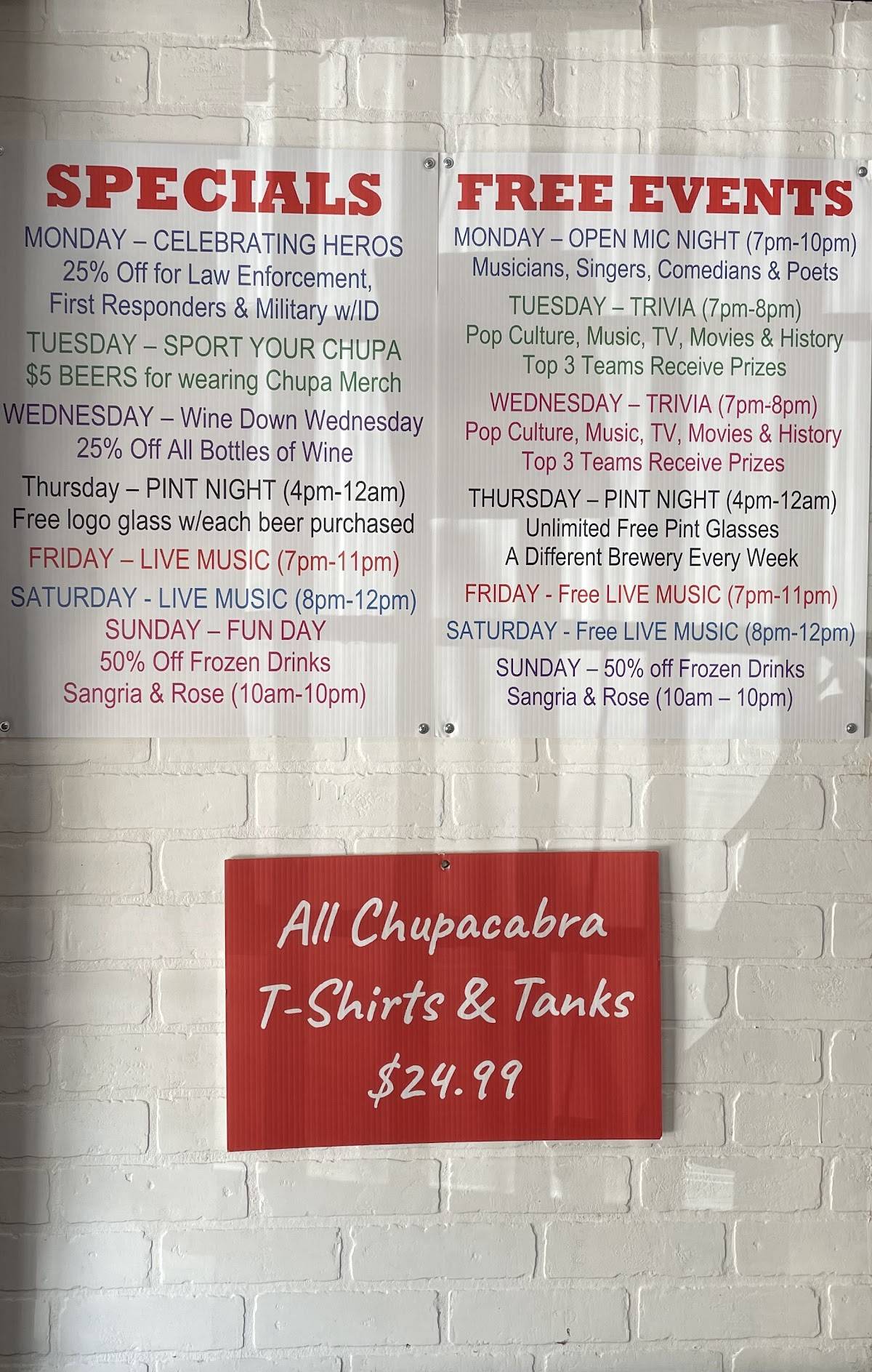 Menu at Chupacabra Kitchen restaurant, Salado