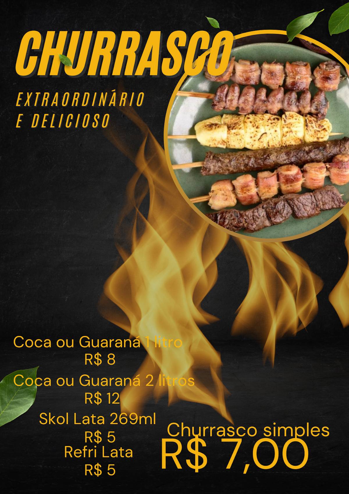 Menu at Churrasco restaurant, Marabá