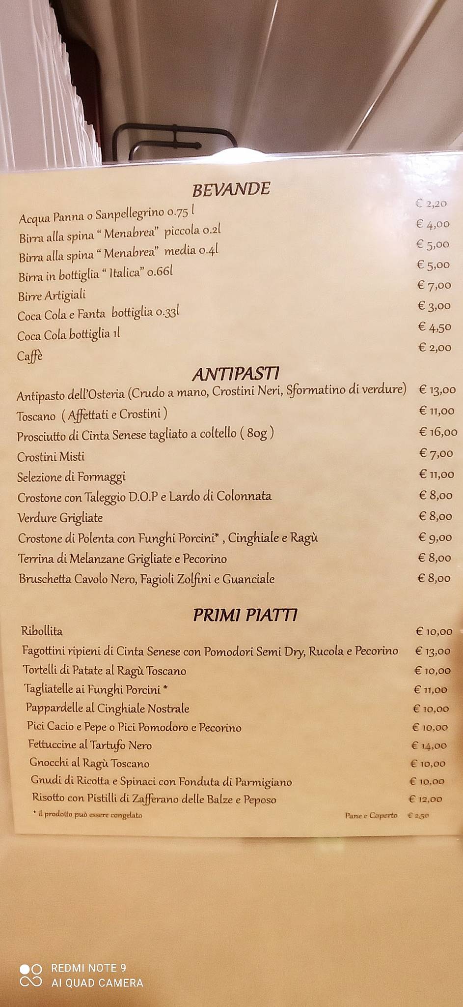 Menu at Osteria De' Giusti restaurant, Ciliegi
