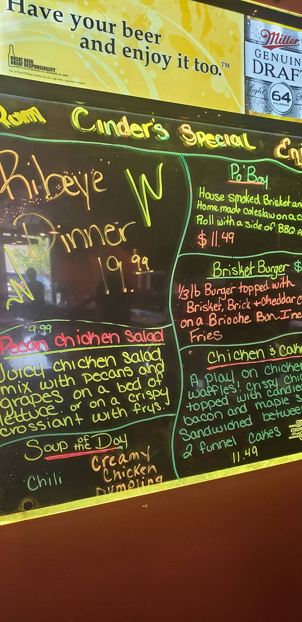 Menu at Cinders Charcoal Grill restaurant, Oshkosh
