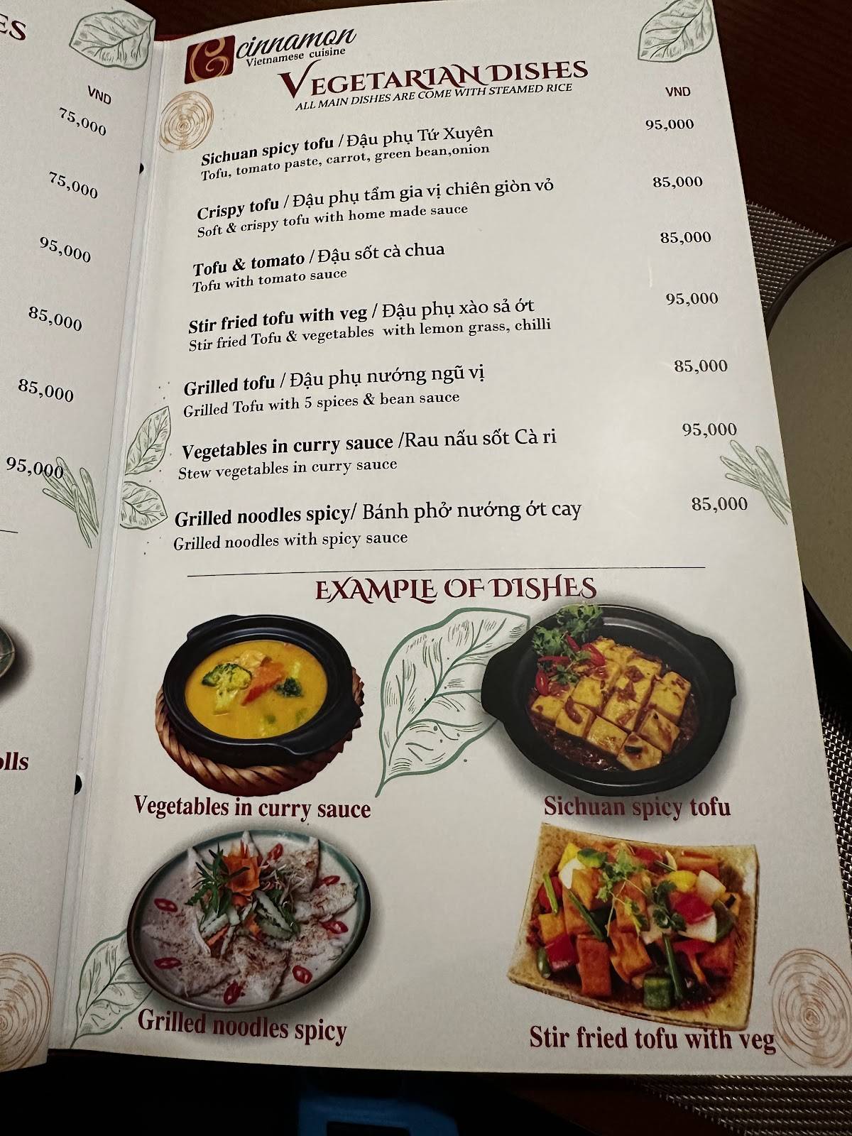 Menu at Cinnamon Restaurant, Hanoi
