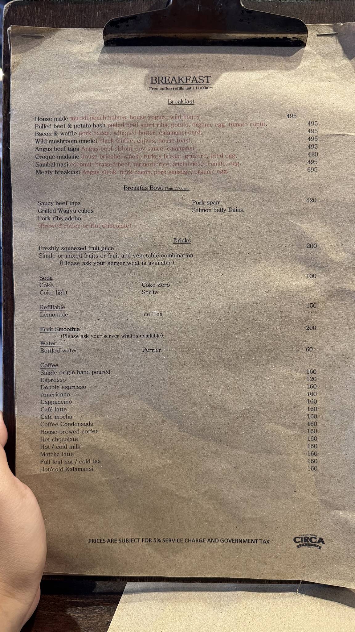 Menu at Circa 1850 restaurant, Cagayan de Oro, 890 Recto Ave