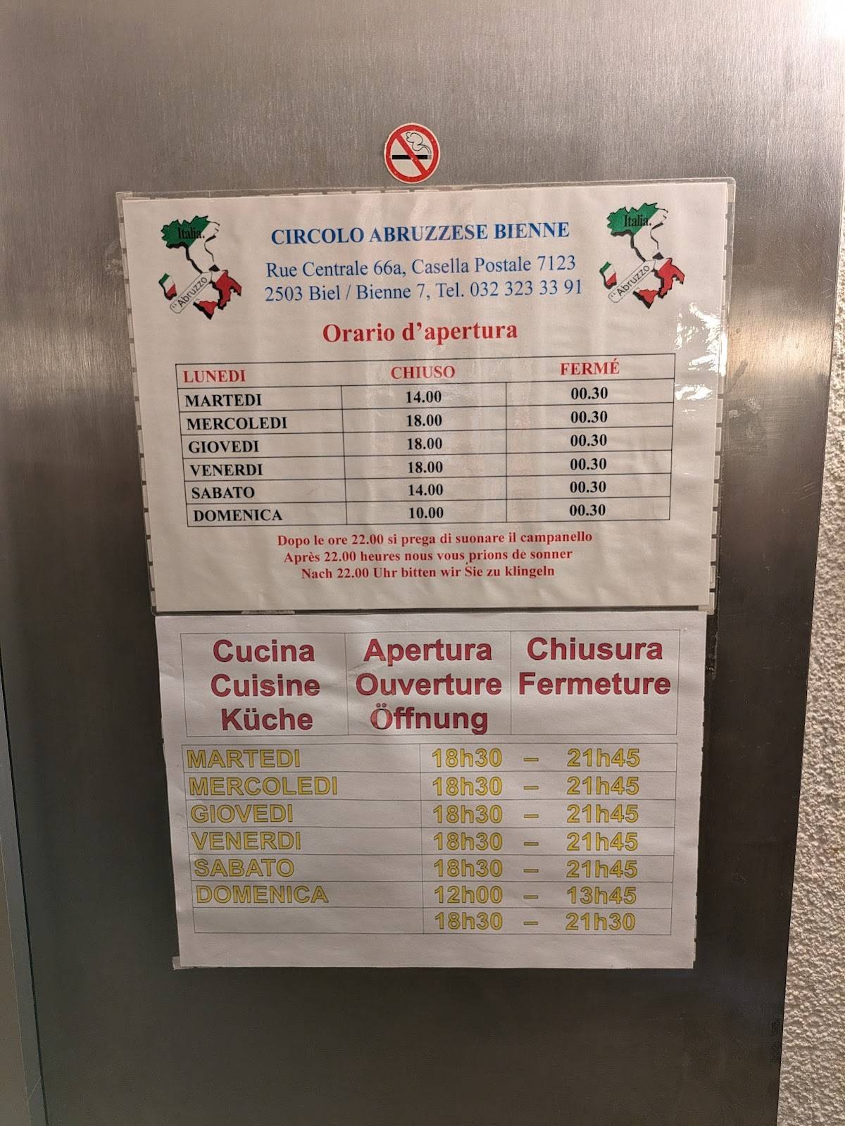 Speisekarte von Circolo Abruzzese, Biel