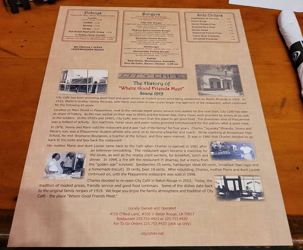 Menu at City Cafe, Baton Rouge, O'Neal Ln # 113