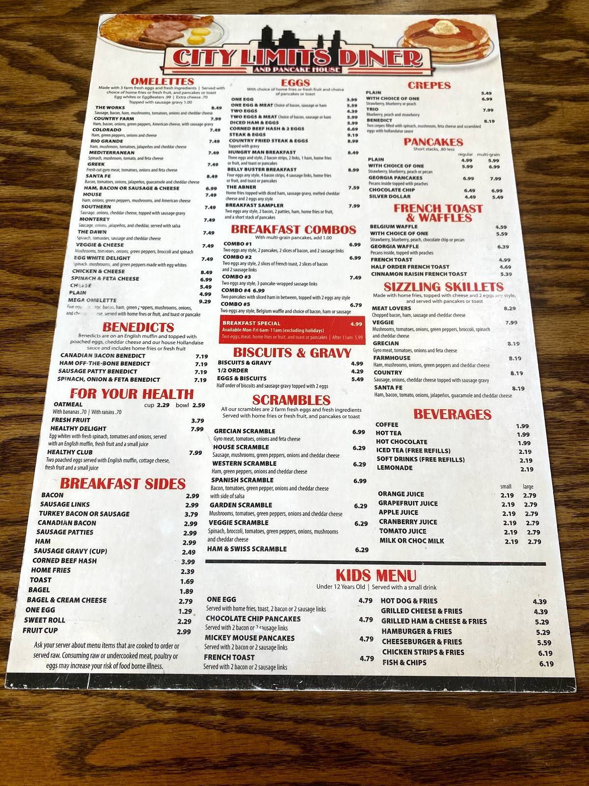 Menu at City Limits Diner restaurant, Saline