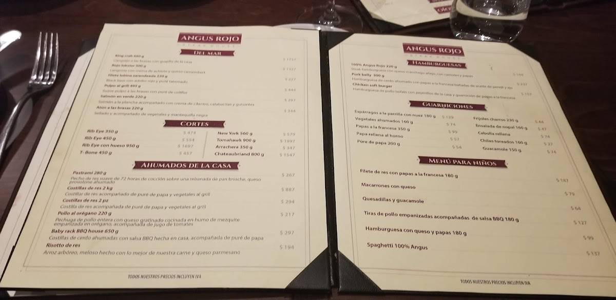 Carta de parrilla Angus Rojo, Ciudad Juarez