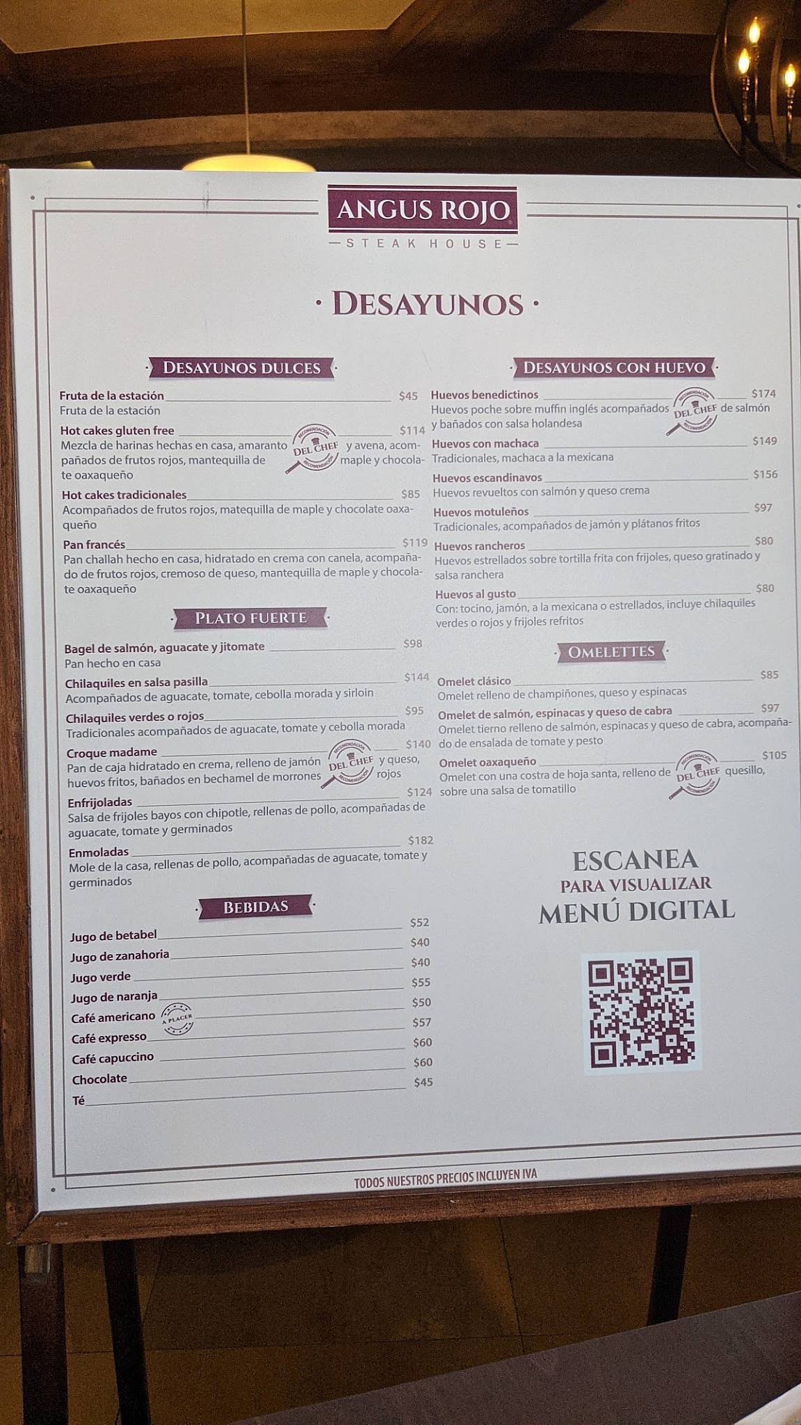 Carta de parrilla Angus Rojo, Ciudad Juarez