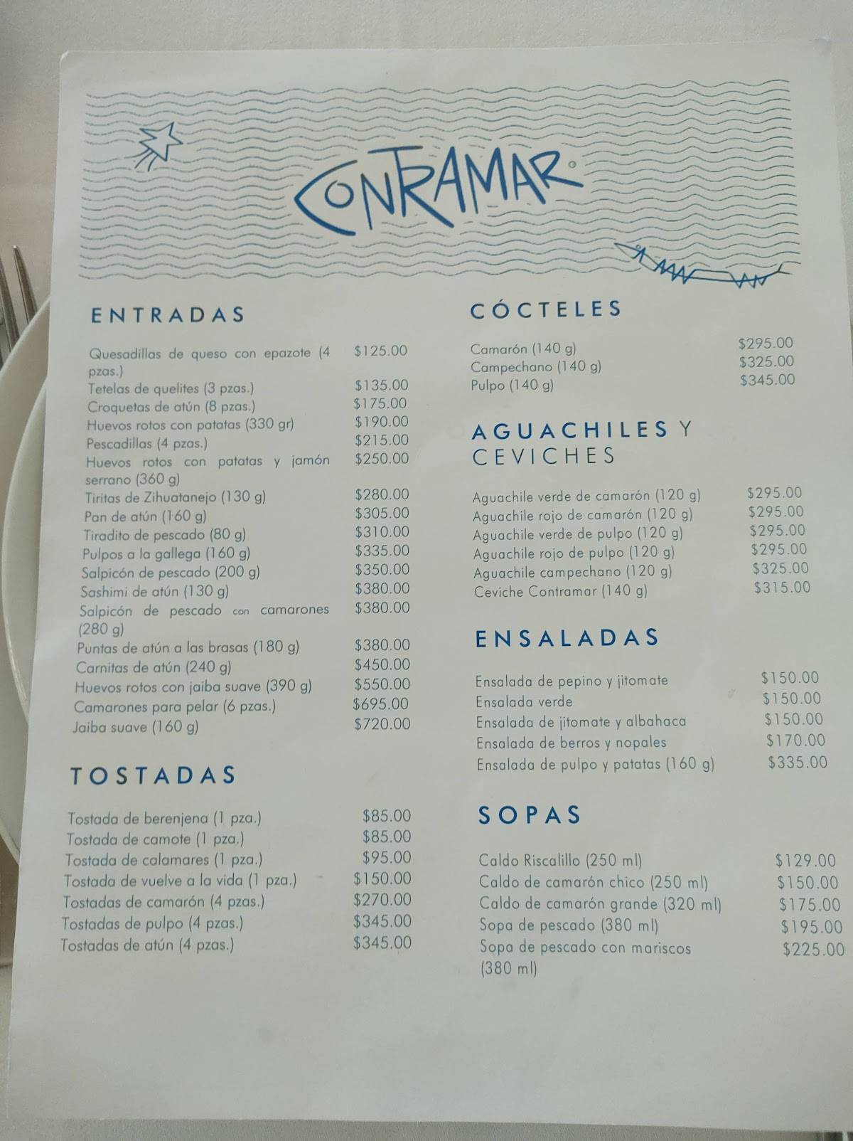 Carta del restaurante Contramar, Ciudad López Mateos, Durango 200