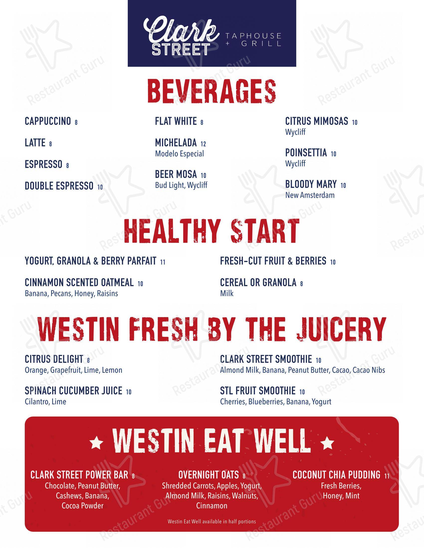 Menu at Clark Street Taphouse & Grill restaurant, St. Louis, 811 Spruce St