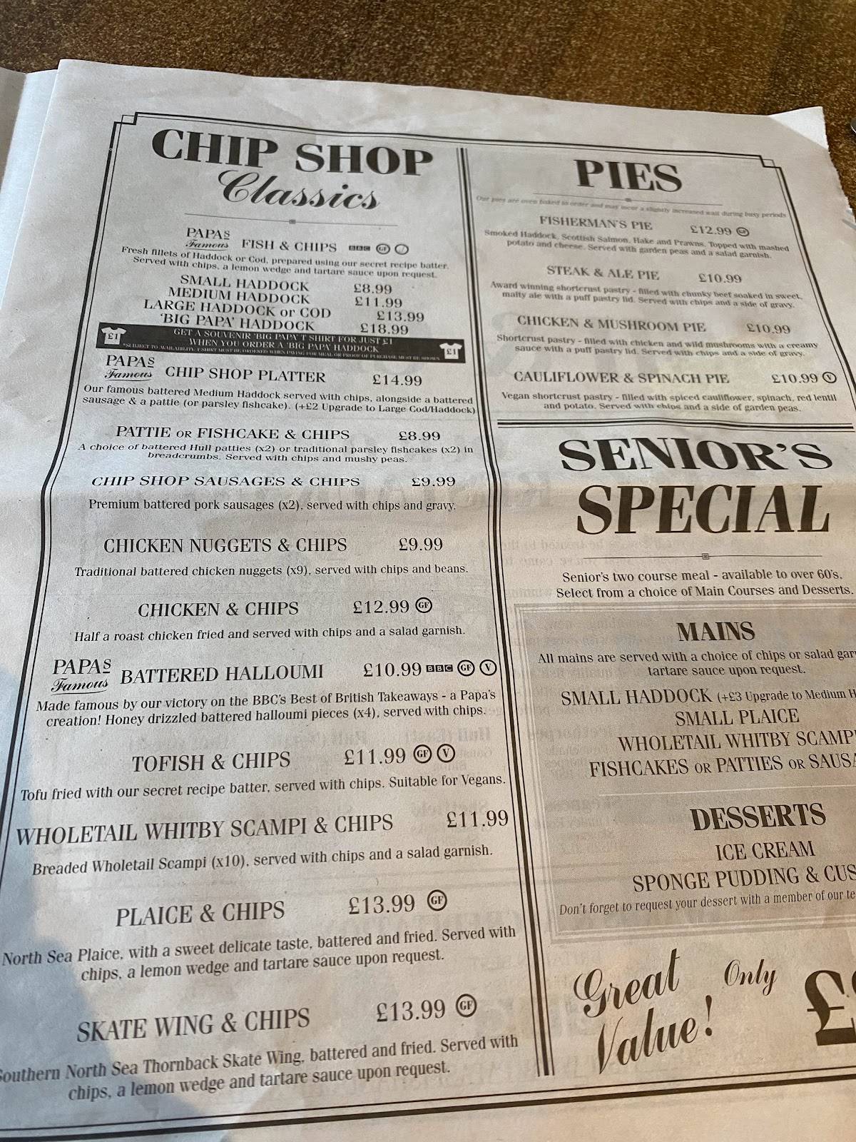 Carta del restaurante The Pier Cleethorpes - Papas, Cleethorpes