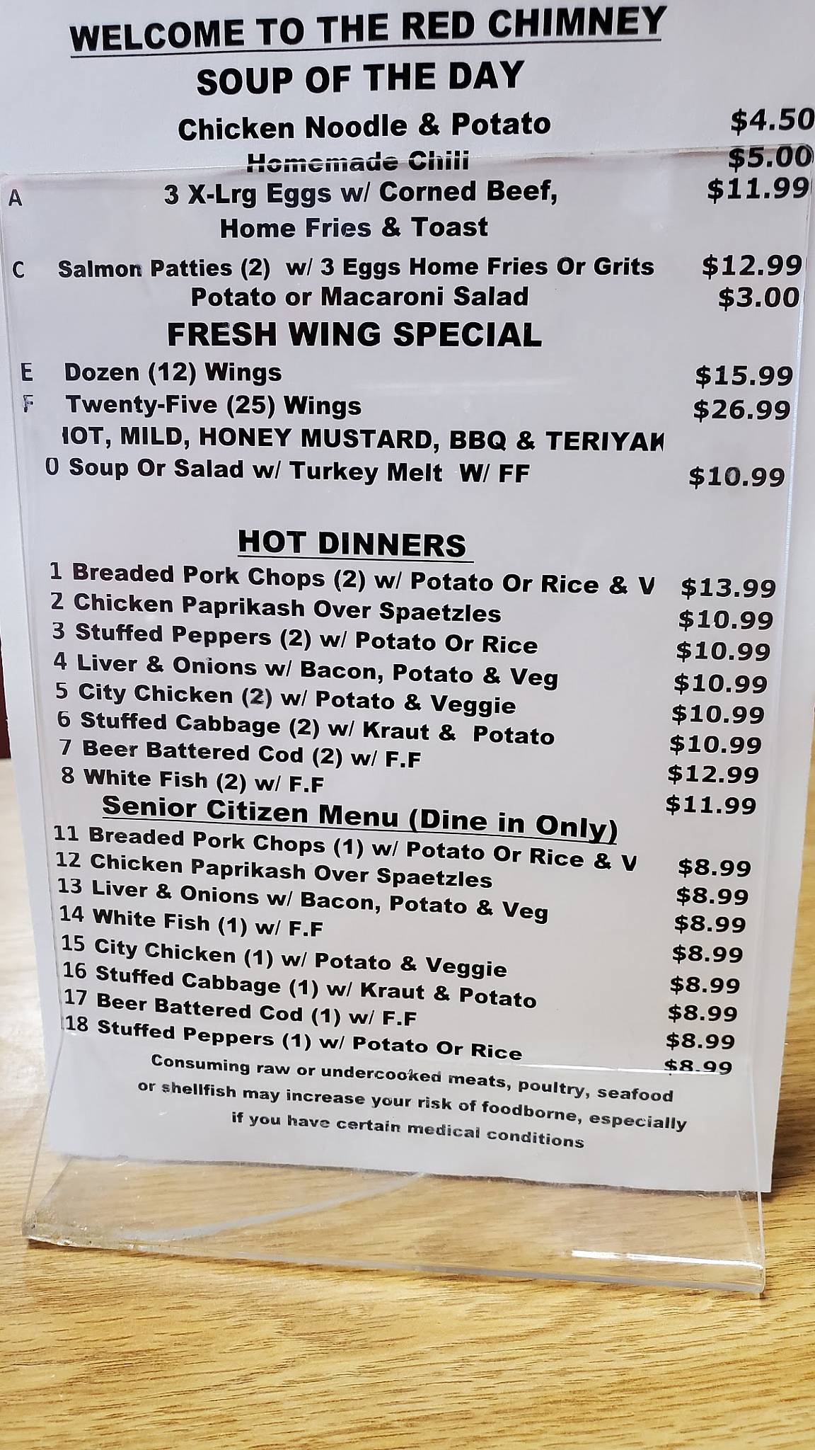 Menu at Red Chimney restaurant, Cleveland