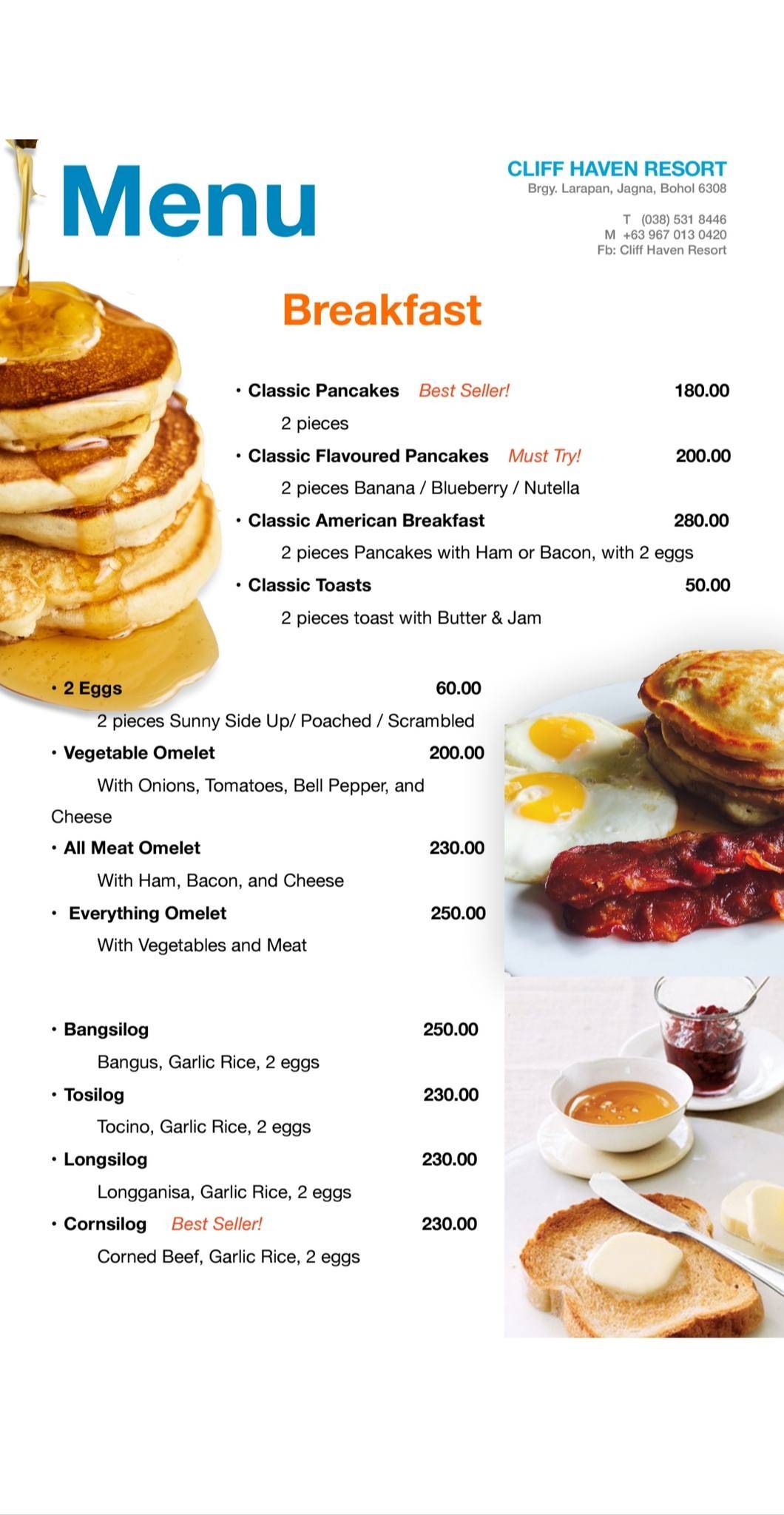 Menu at Cliff Haven Resort & Restaurant, Jagna