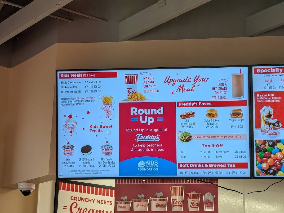 Menu at Freddy's Frozen Custard & Steakburgers fast food, Clifton