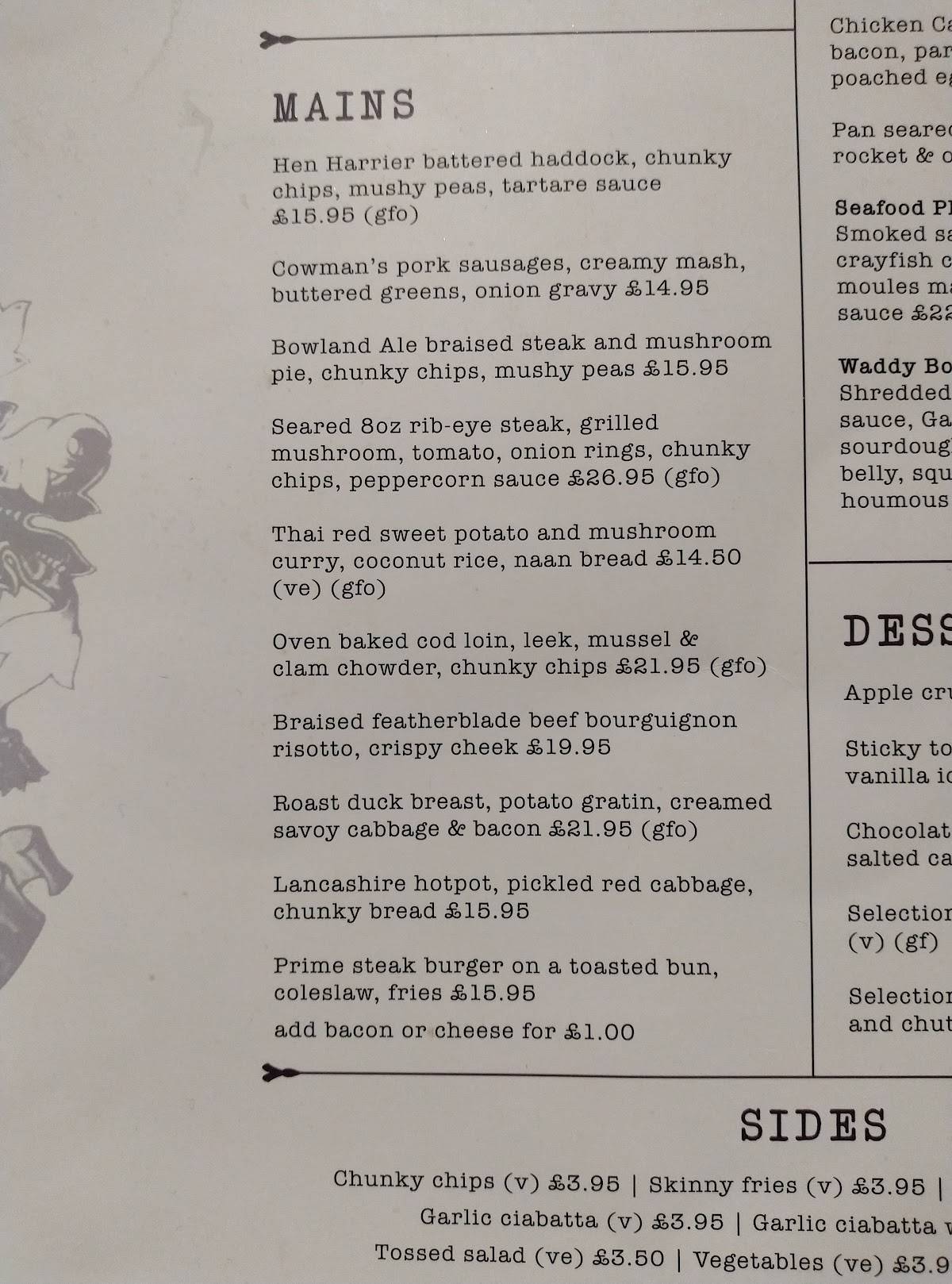 Menu at Waddington Arms Hotel & Restaurant, Clitheroe, 56 Clitheroe Rd