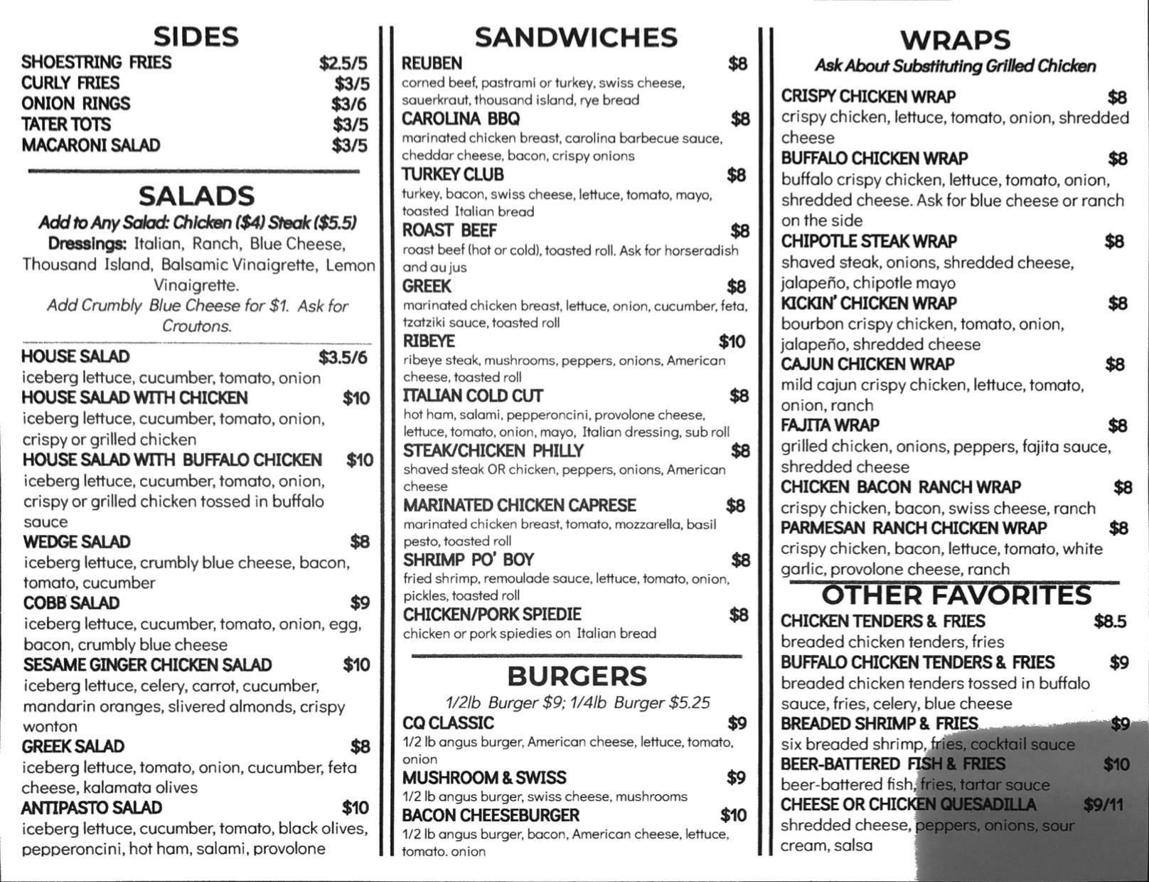 Menu at Close Quarters pub & bar, Endicott
