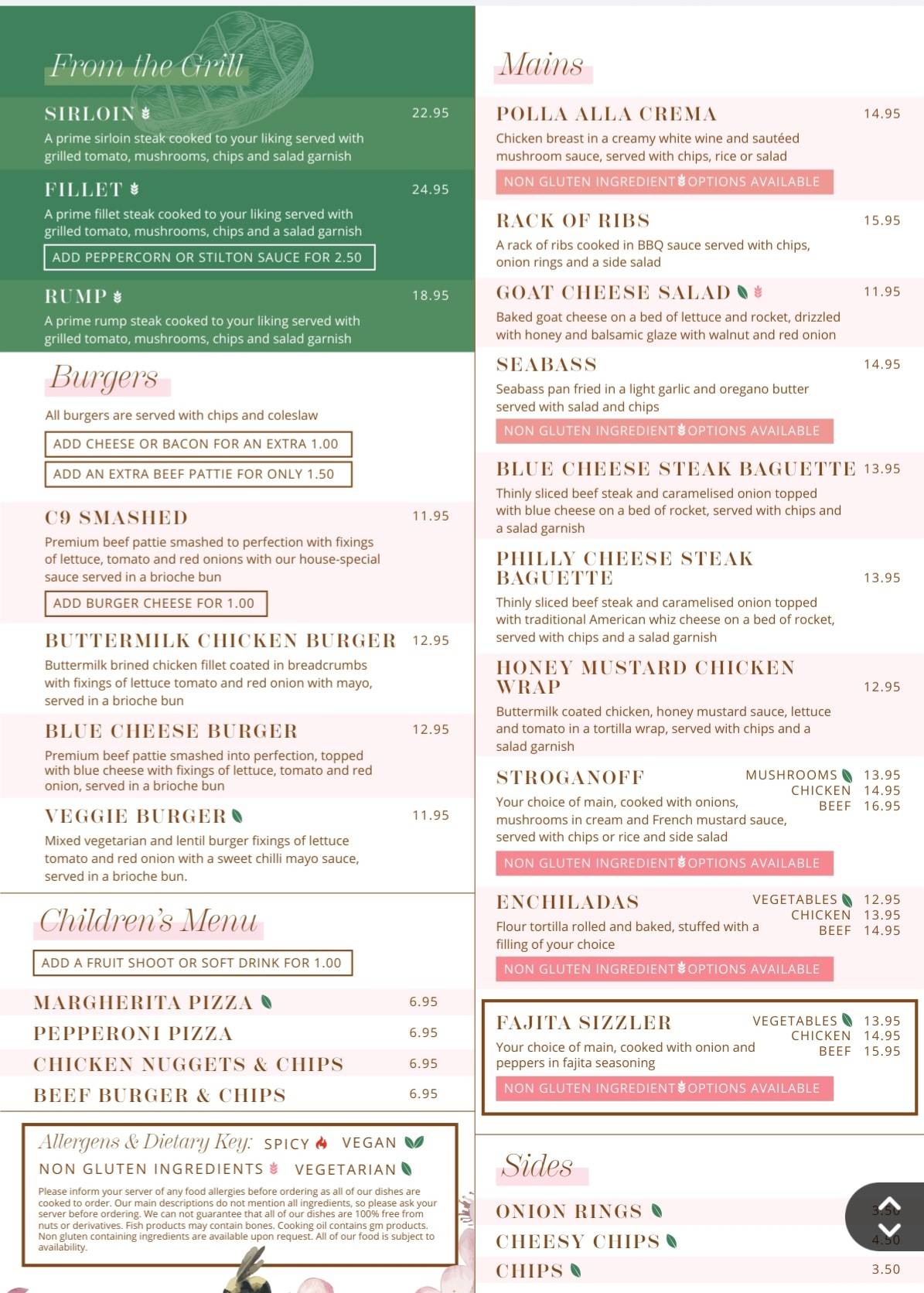 Menu at Cloud nine Hornsea pub & bar, Hornsea