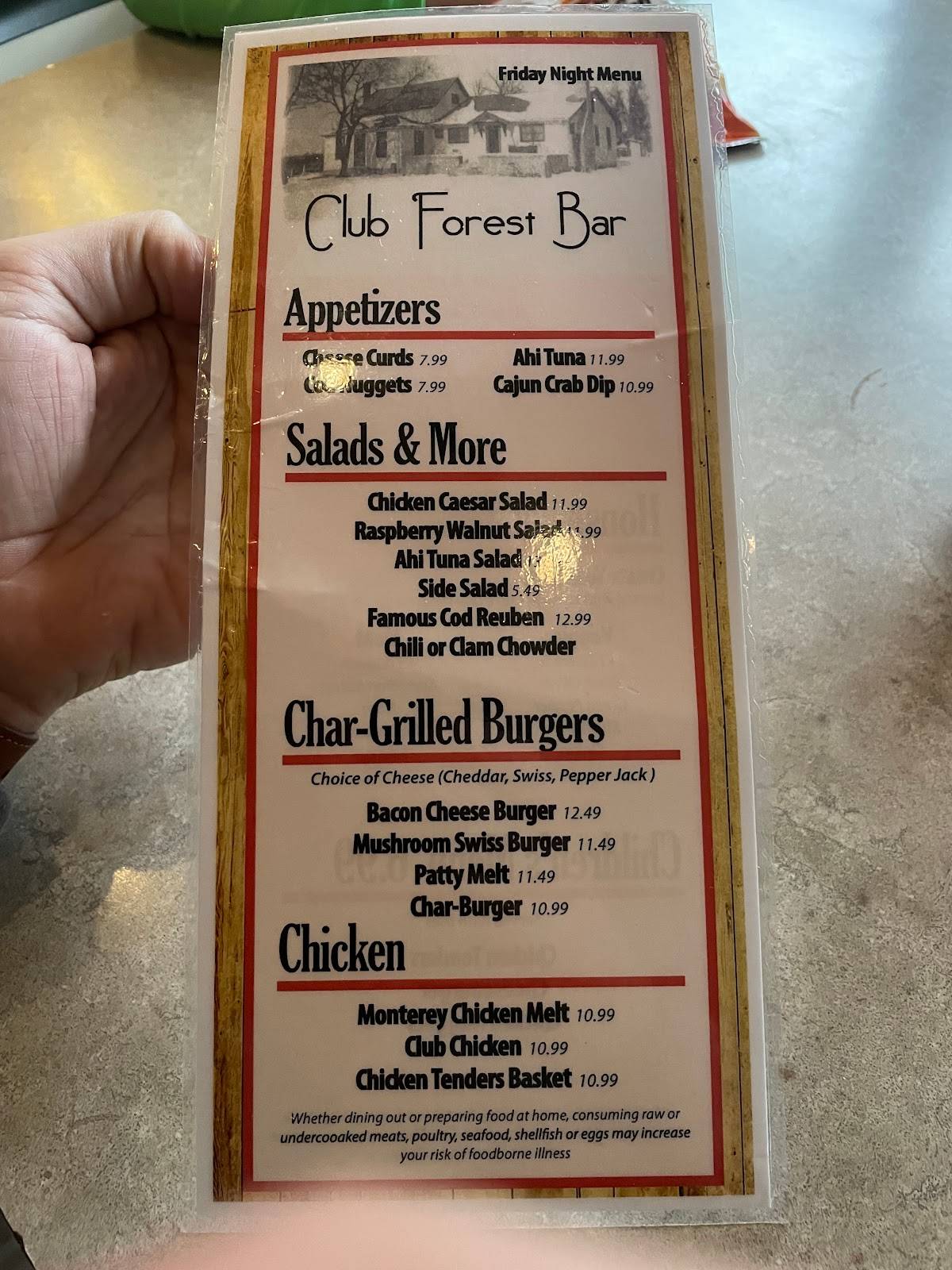 Menu at Club Forest, Plover, Club Forest Dr