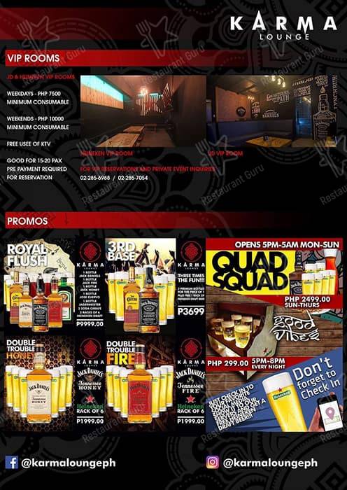Menu at Karma Lounge club, Quezon City