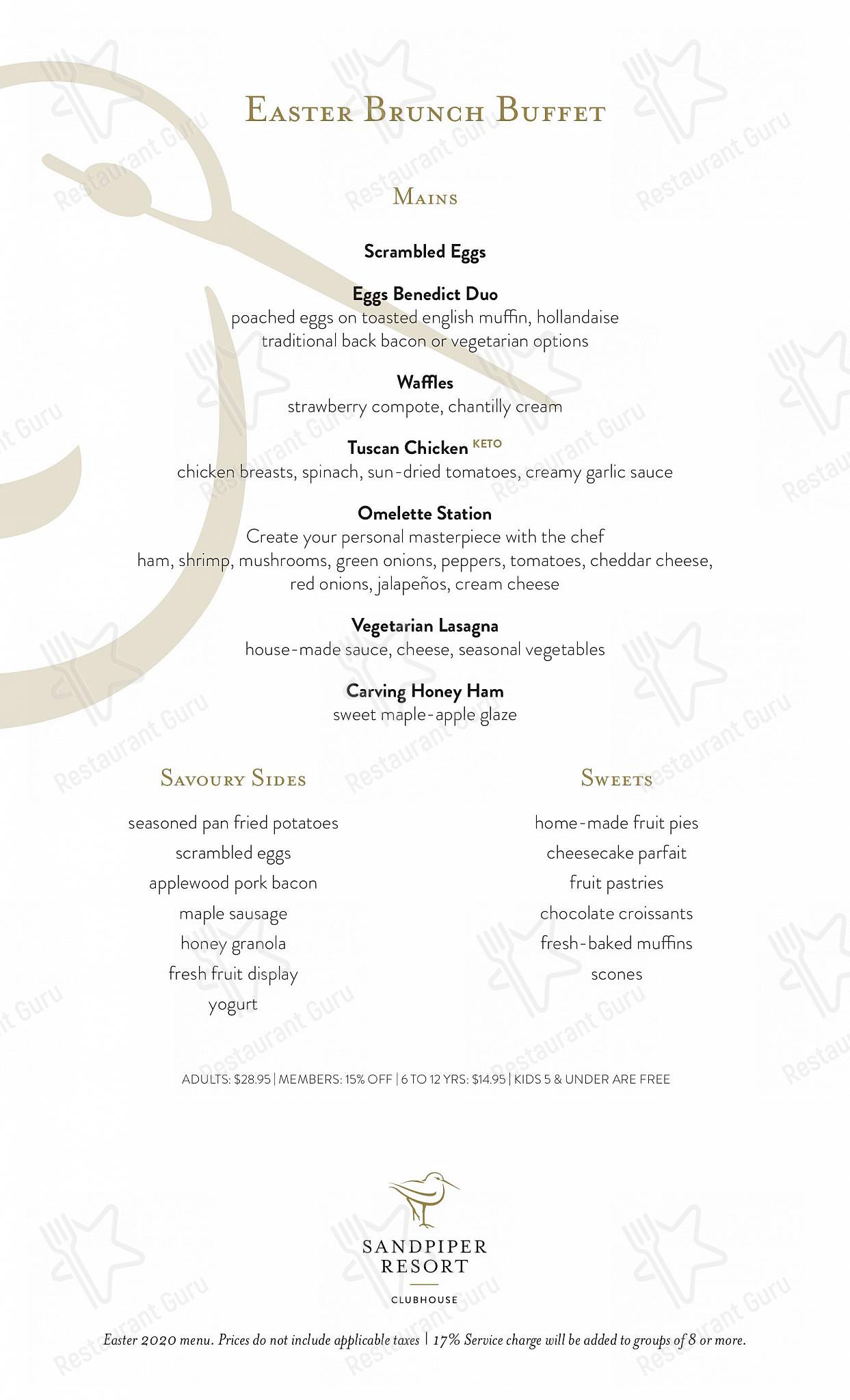 Menu at Sandpiper Resort Restaurant, Harrison Mills