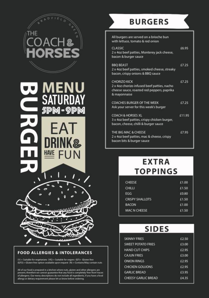 Menu at Coach & Horses pub & bar, Minshull Vernon
