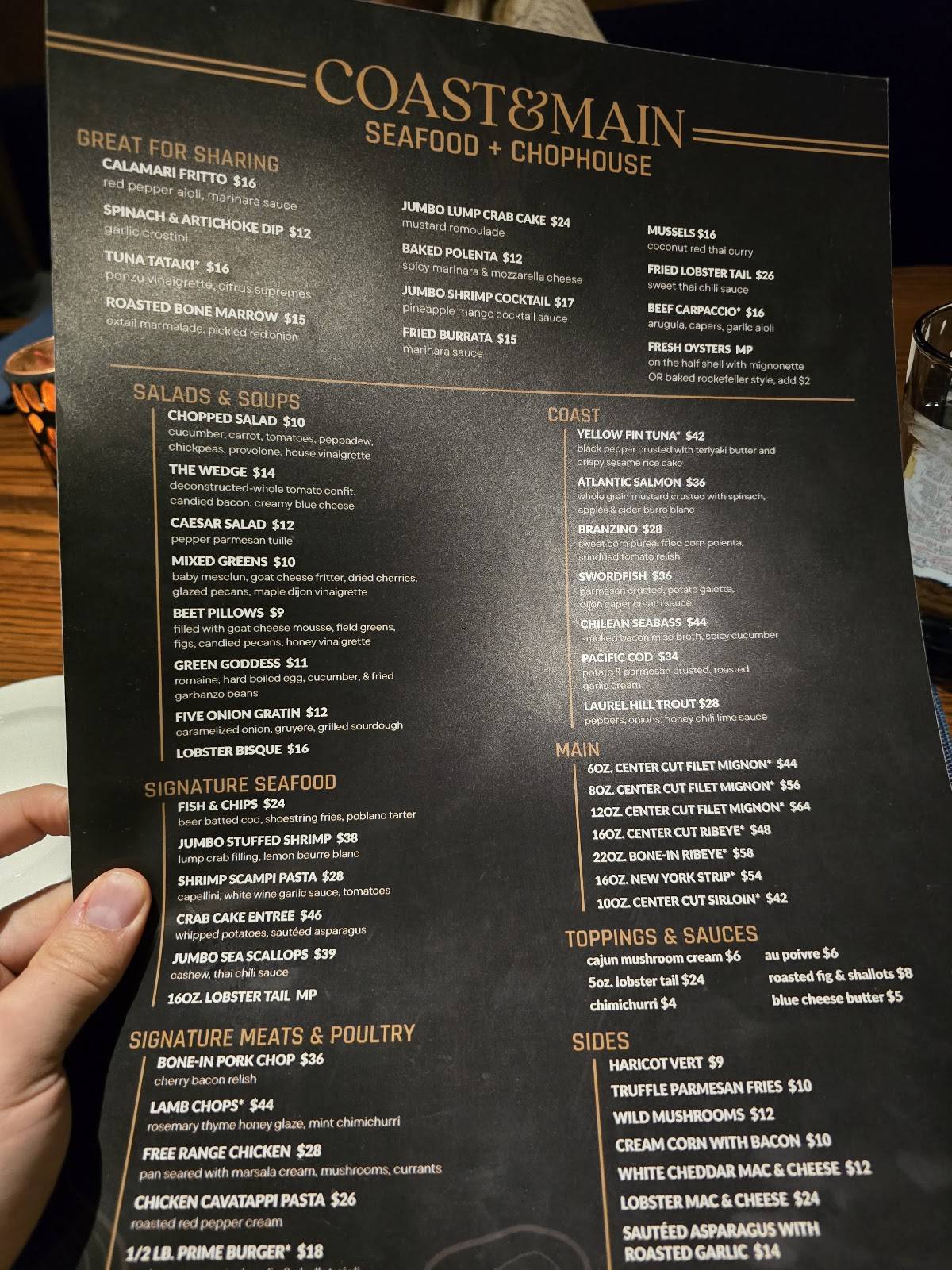 Menu at Coast and Main Seafood and Chophouse desserts, Monroeville