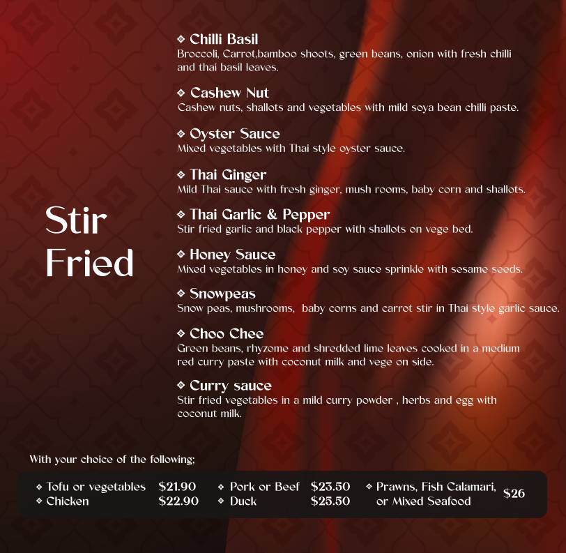 Menu at Cobar Thai Restaurant, Cobar