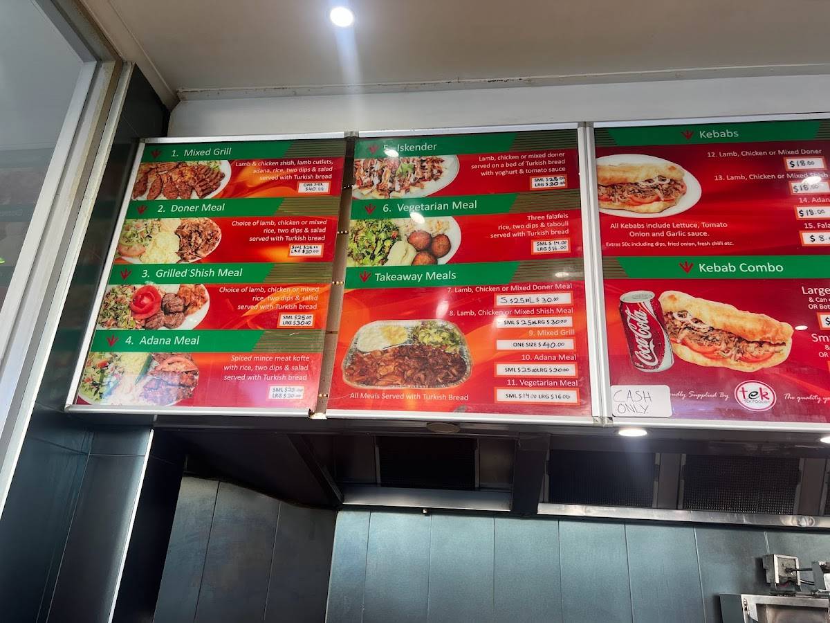 Menu at Melbourne Kebab Station fast food, Coburg