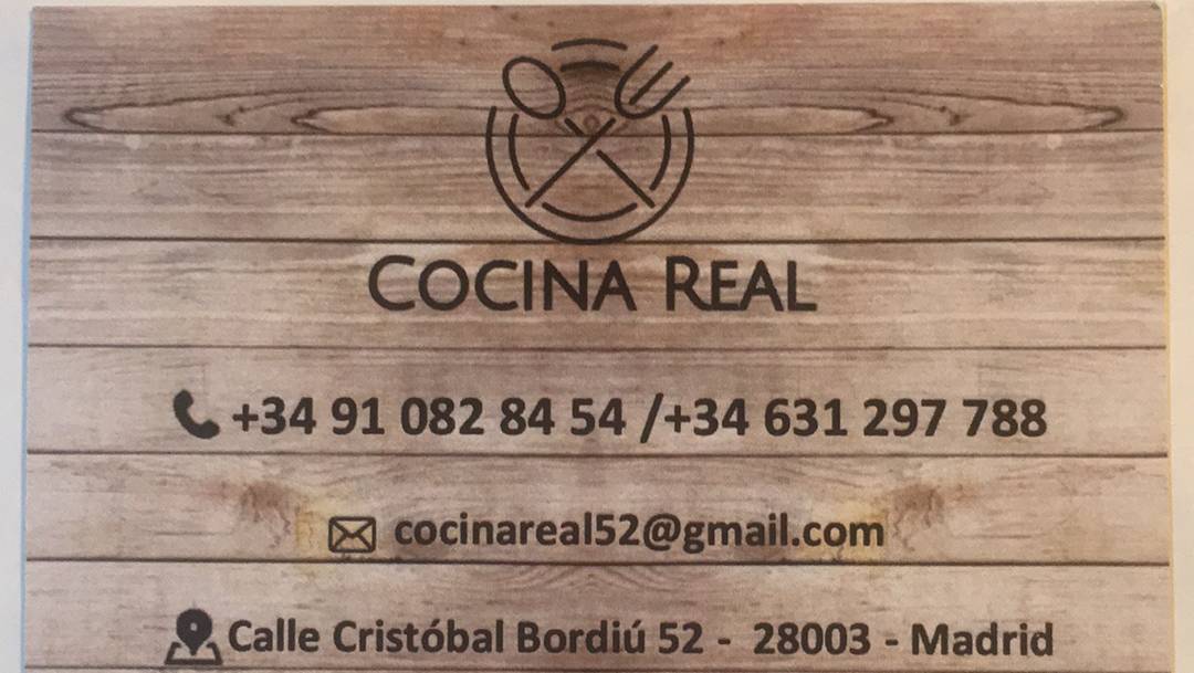 Carta del restaurante Cocina Real, Madrid