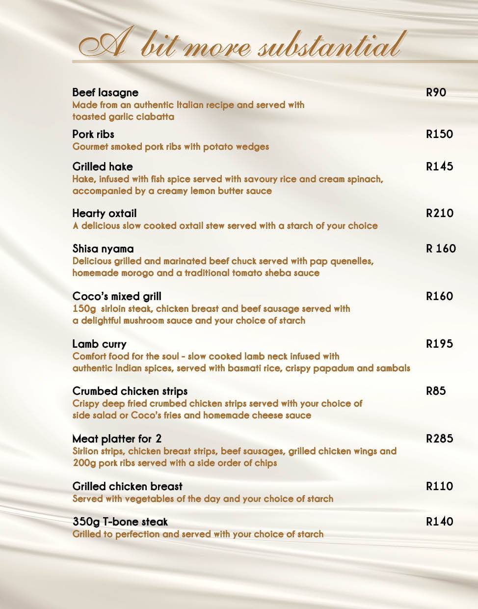 Menu at Coco Affair Coffee Shop restaurant, Polokwane
