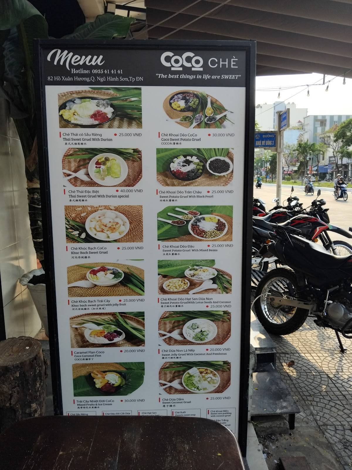 Menu at Coco Chè, Da Nang, 82 Hồ Xuân Hương