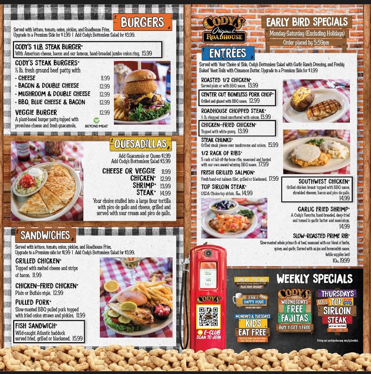 Menu at Cody's Original Roadhouse - Tarpon Springs steakhouse, Tarpon ...