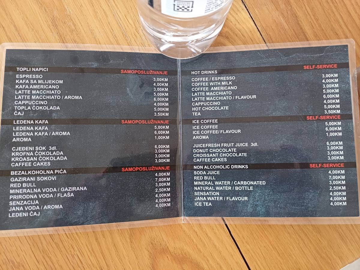 Menu at Coffee 2go restaurant, Sarajevo, Hrvatin bb