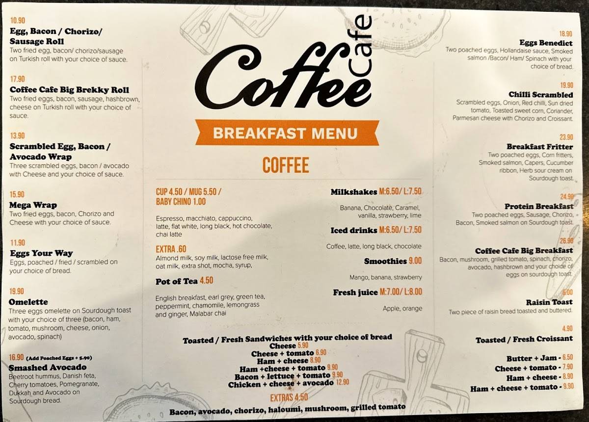 Menu at Coffee Cafe, Phillip