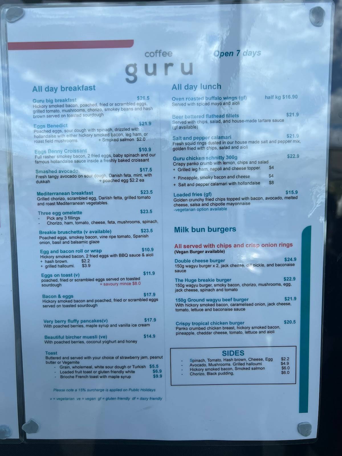 Menu at Coffee Guru Brookwater cafe, Brookwater