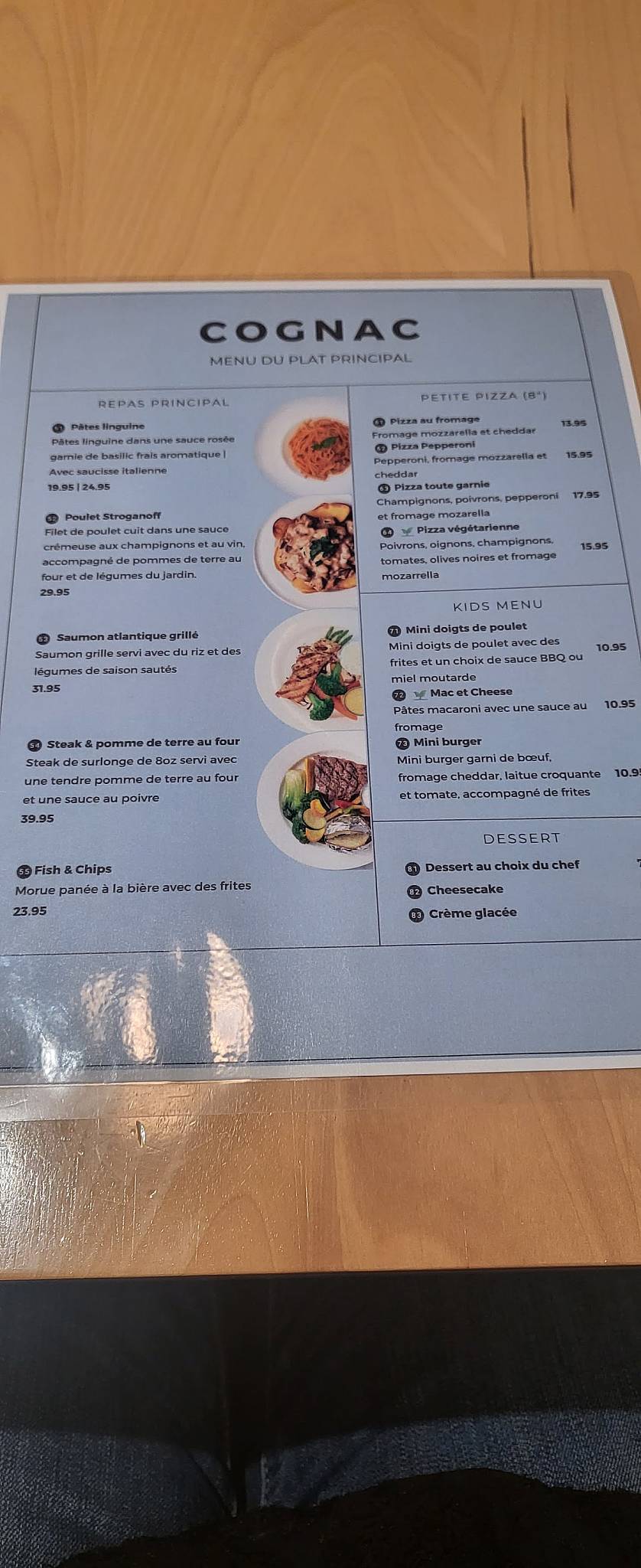 Menu at Cognac Restaurant Bar, Montréal