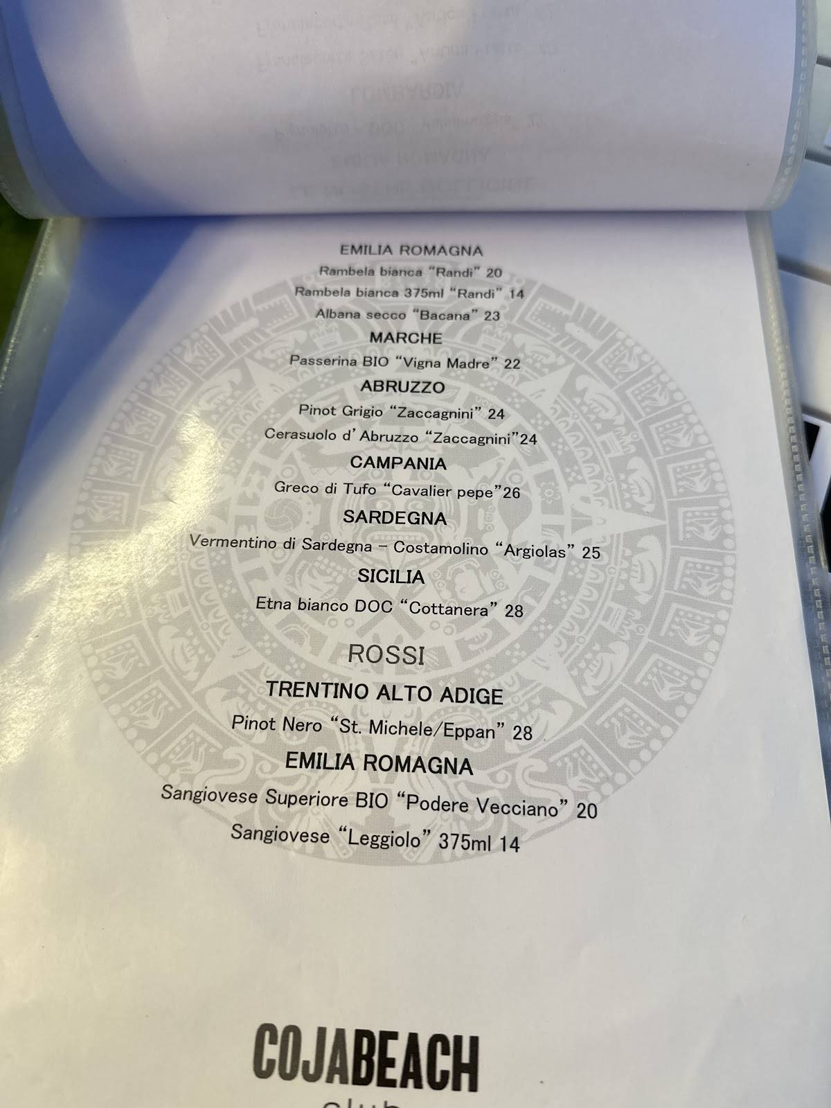 Menu da Coja Beach ristorante, Casalborsetti
