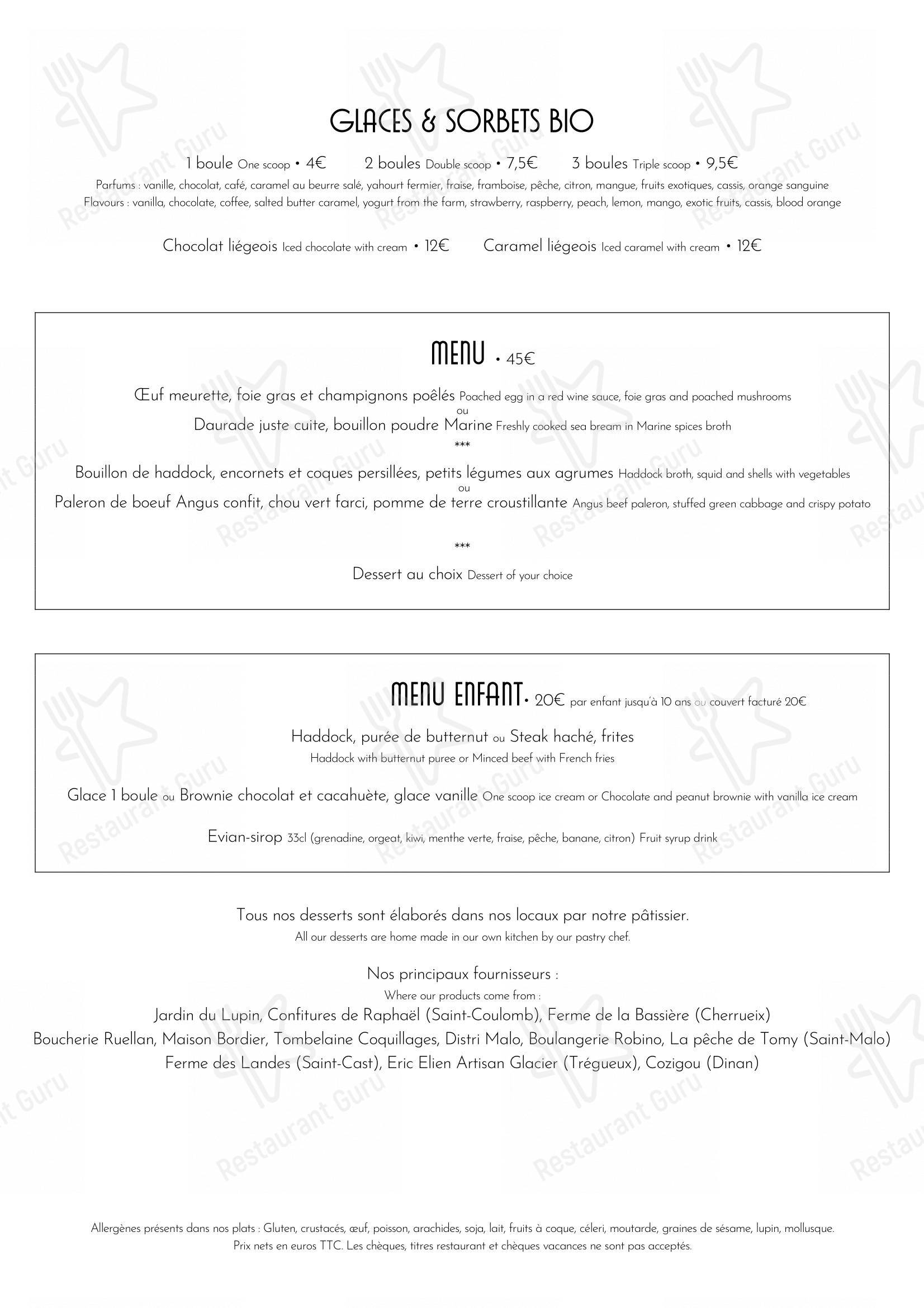 Menu au Colette restaurant, Saint-Coulomb