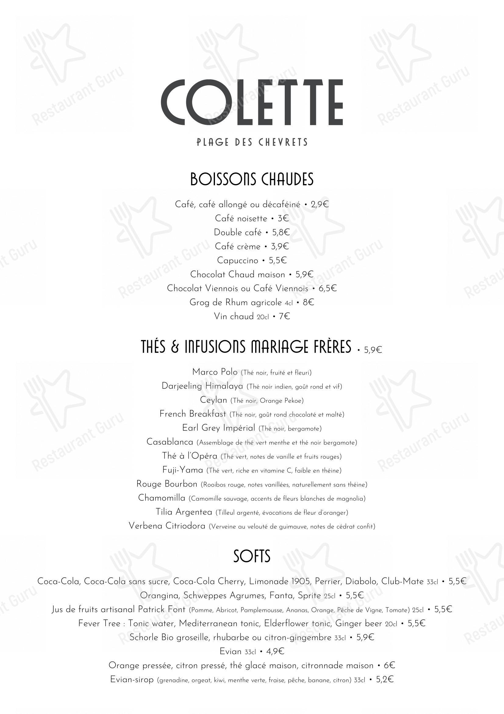 Menu au Colette restaurant, Saint-Coulomb